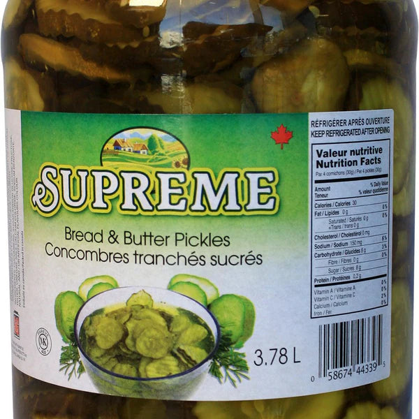 SUPREME BREAD AND BUTTER PICKLES SLICED 3.78L – Mia Food Service