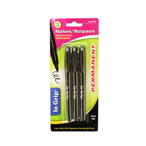 LE GRIP FINE POINT BLACK PERMANENT MARKERS 3EA – Mia Food Service